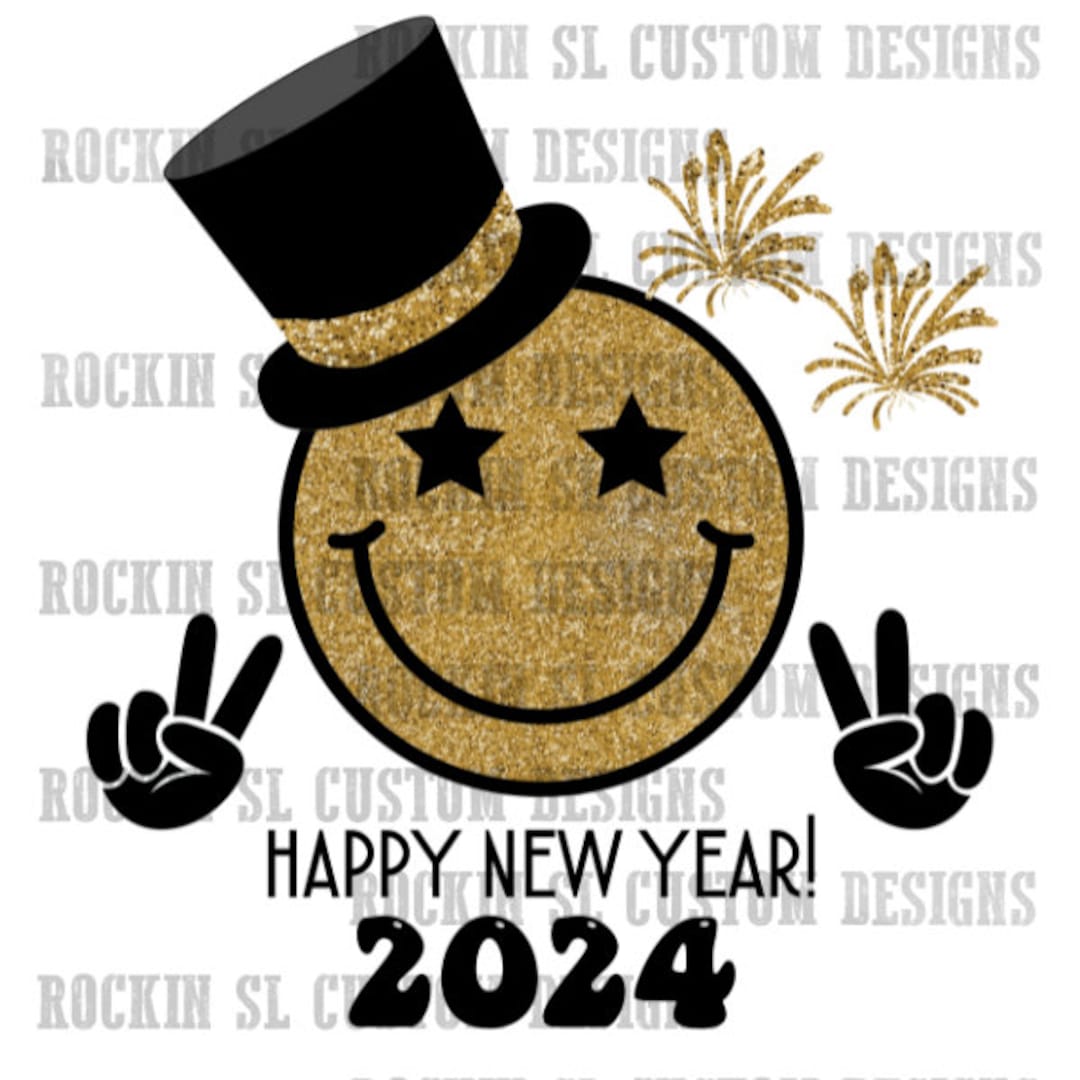 New Year 2024 Smiley Face Glitter PNG 2 DIGITAL FILES Sublimation/dtf ...