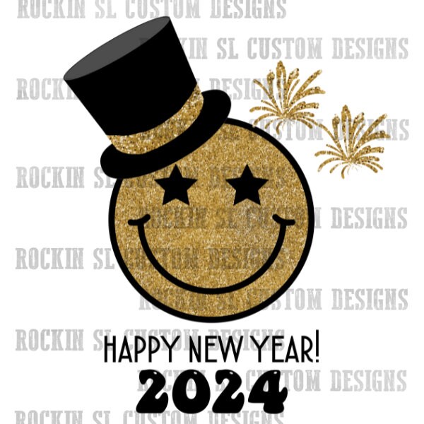 New Year 2024 Smiley Face Glitter PNG 2 DIGITAL FILES Sublimation/dtf ...