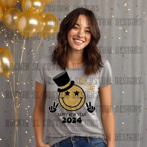 New Year 2024 Smiley Face Glitter PNG 2 DIGITAL FILES Sublimation/dtf ...