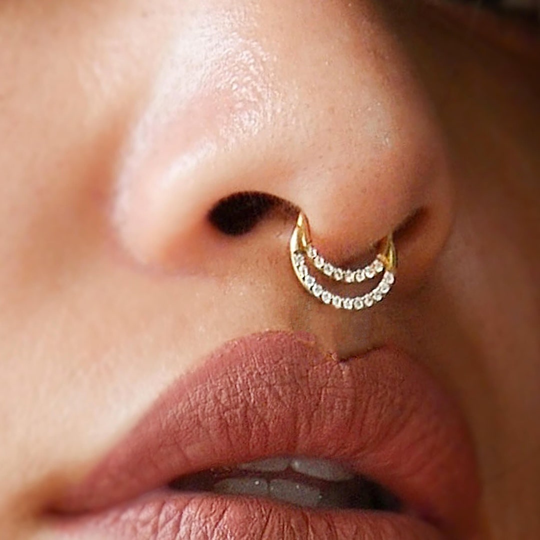 16G 316L Steel CZ Septum Ring/ Crystal Daith Clicker/ Double - Etsy