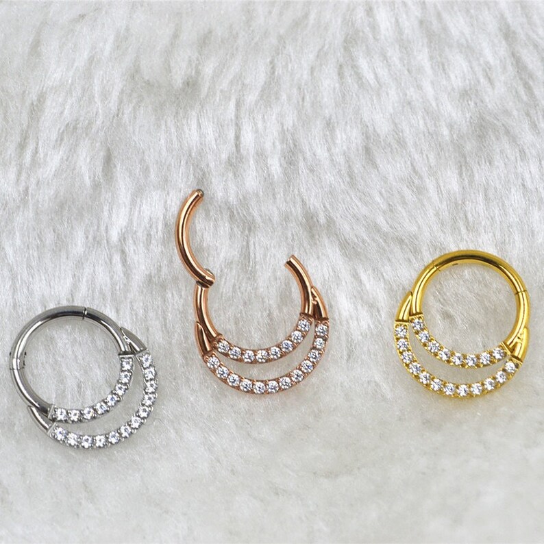 16G 316L Steel CZ Septum Ring/ Crystal Daith Clicker/ Double - Etsy