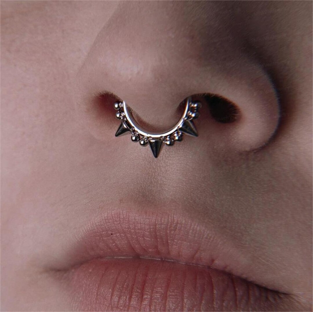 16g Surgical Steel Short Spikes Septum Ring/ Hinged Septum Hoop/ Daith ...