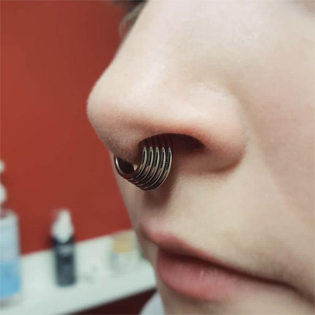 Titanium 5 Tier Stacked Septum Ring, Hinged Septum Hoop Ring, Steel ...