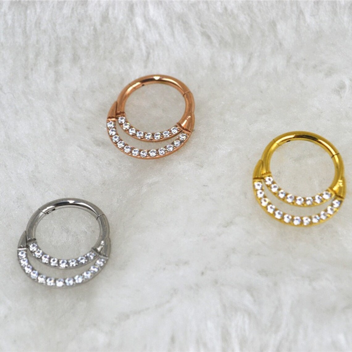16G 316L Steel CZ Septum Ring/ Crystal Daith Clicker/ Double - Etsy