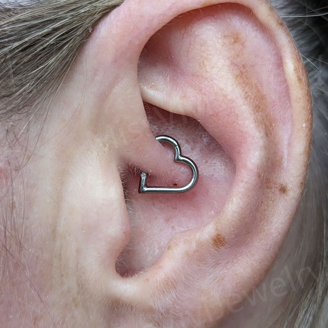 16G Titanium Heart Daith Earring Hoop/ Hinged Daith Earring Gold/ Daith ...