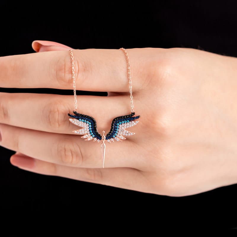 Stone Embroidered Angel Silver Necklace - Etsy