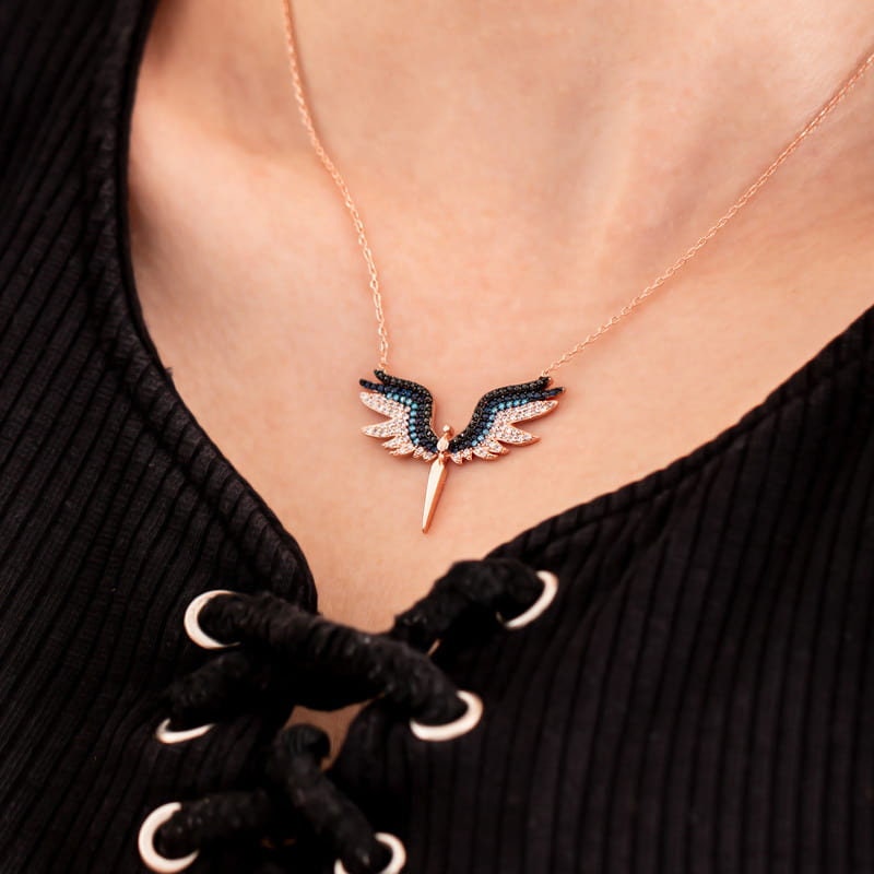 Stone Embroidered Angel Silver Necklace - Etsy