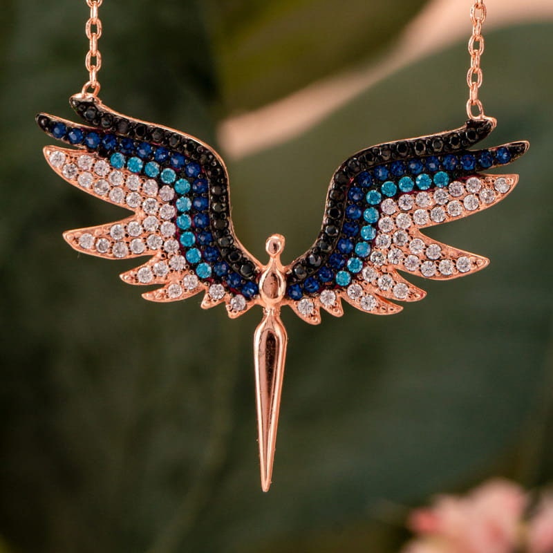 Stone Embroidered Angel Silver Necklace - Etsy