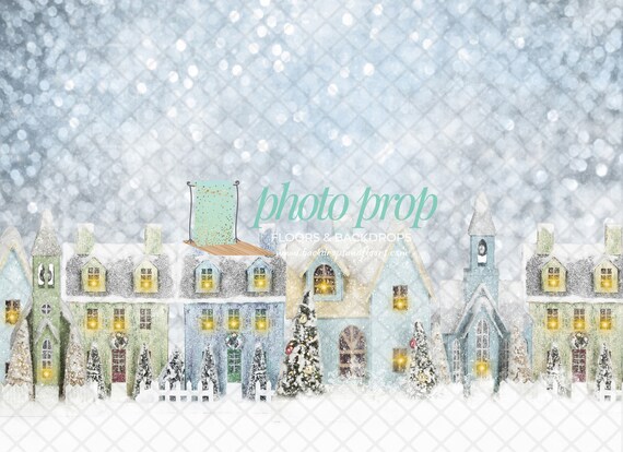 White Christmas Village Photography Backdrop Town Windows - Etsy