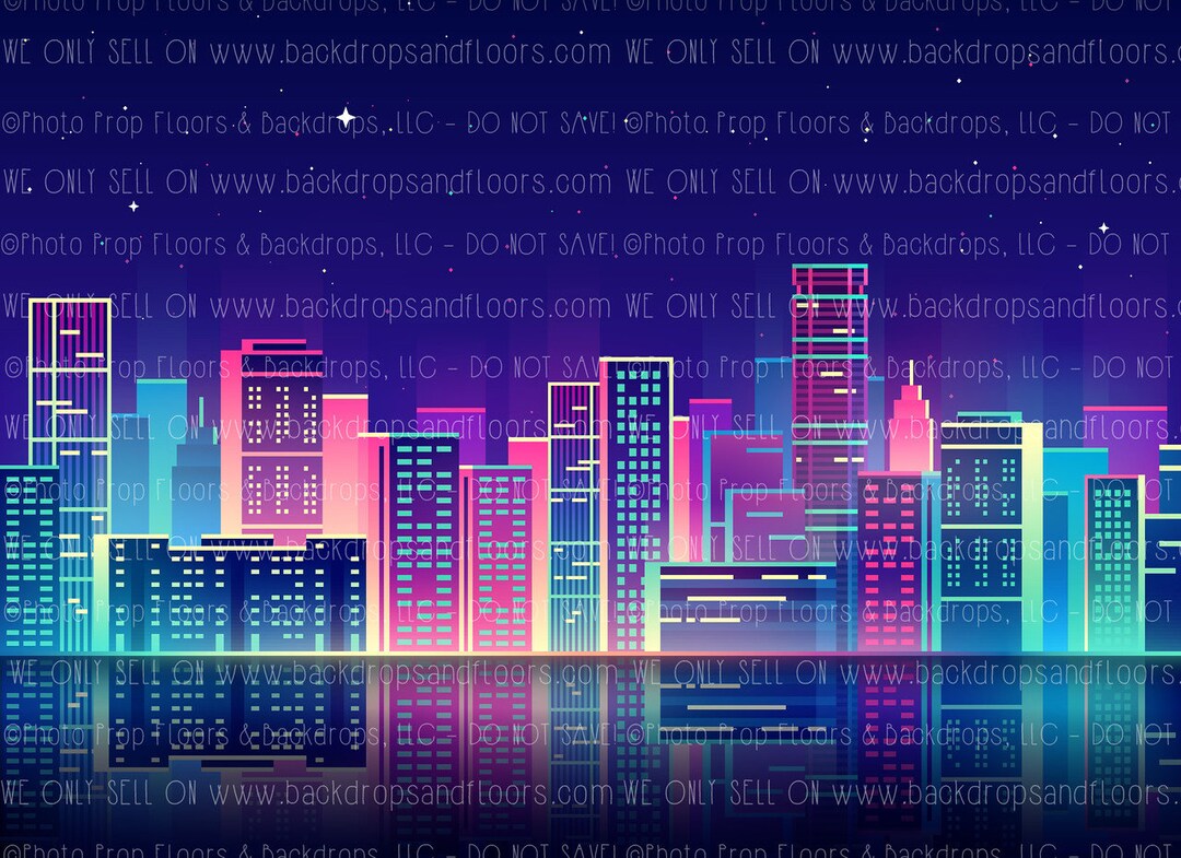Neon Cityscape Photography Backdrop - Super Hero, 80s, Miami, City ...