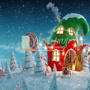 Snowy Elf Christmas Cottage Photography Backdrop - Santa's Workshop ...