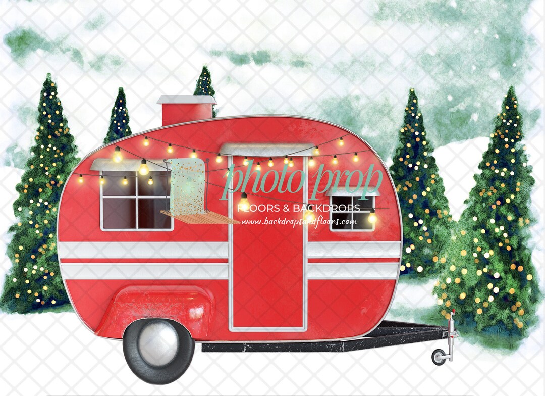 Christmas Camper Photography Backdrop - Trailer, Camping, RV, VW Bus ...