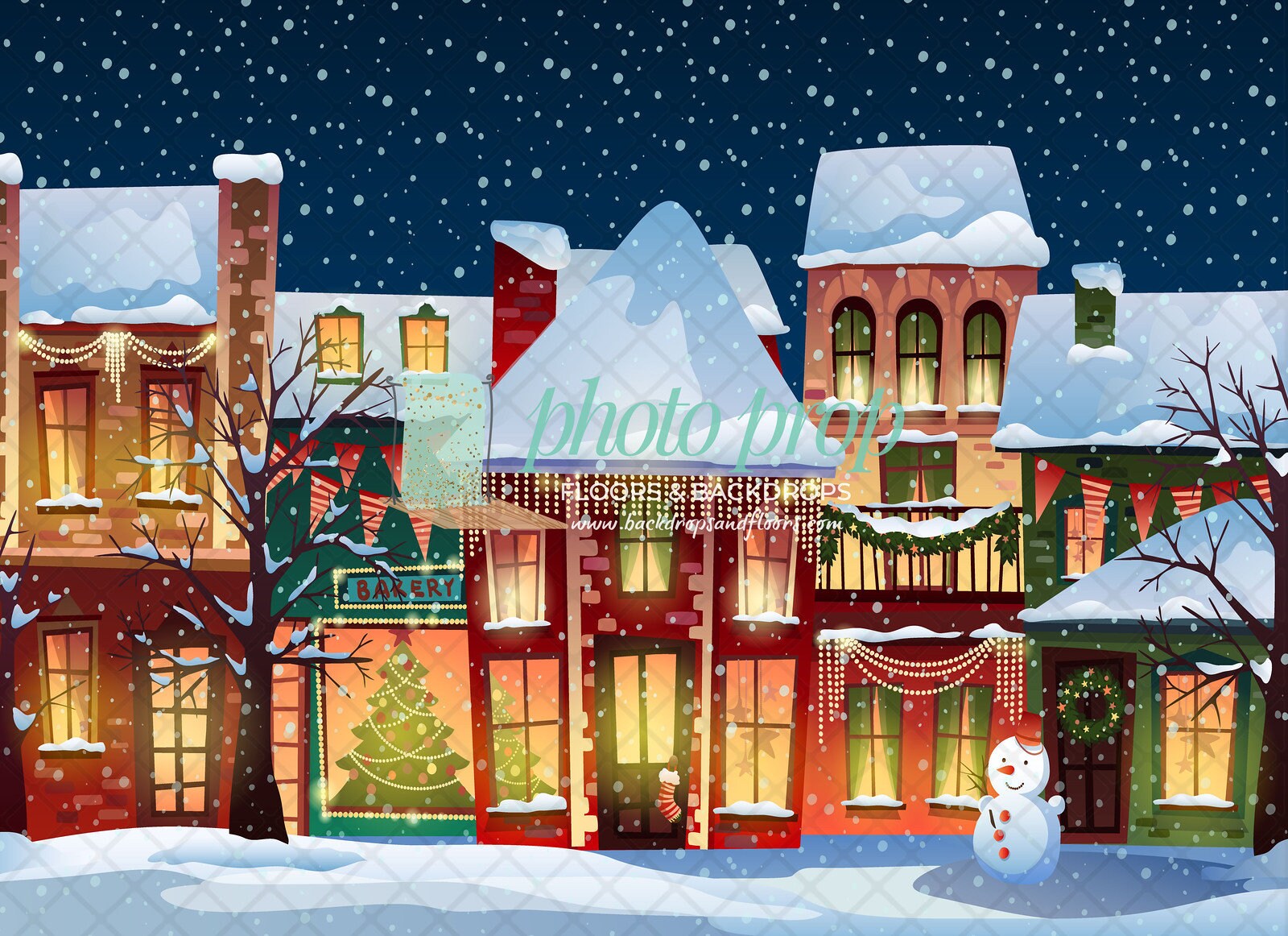Christmas Village Photography Backdrop Town Square Windows - Etsy