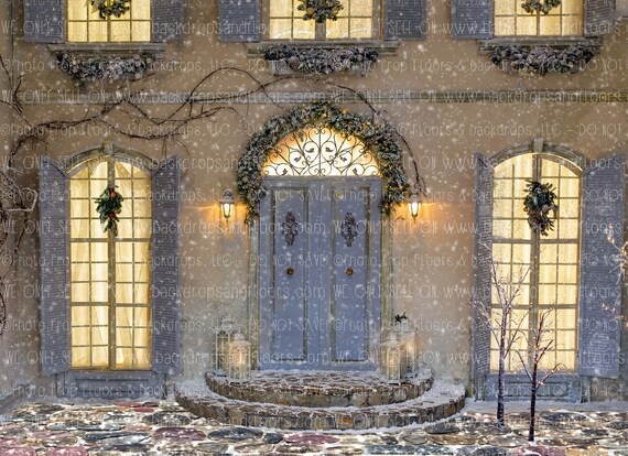 Snowy Front Door Porch Photography Backdrop Courtyard - Etsy