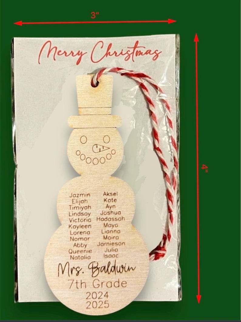 Personalized Wood Snowman Ornament: Teacher to Students Keepsake - Etsy
