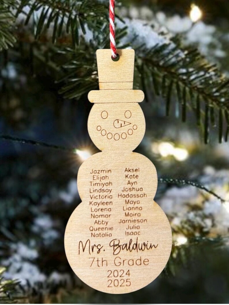 Personalized Wood Snowman Ornament: Teacher to Students Keepsake - Etsy