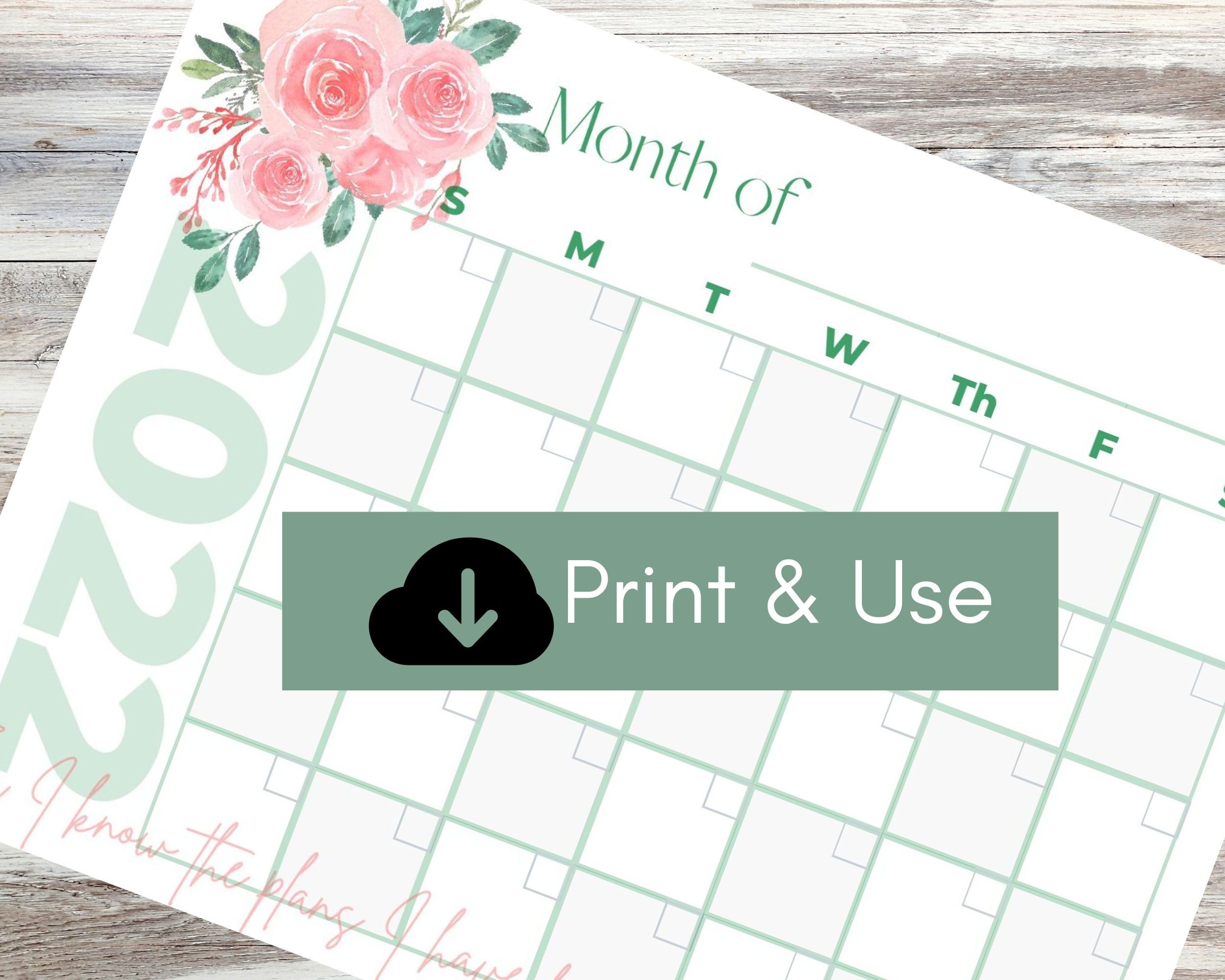 Floral Bible Verse Fill in Month Printable Calendar Digital Download - Etsy