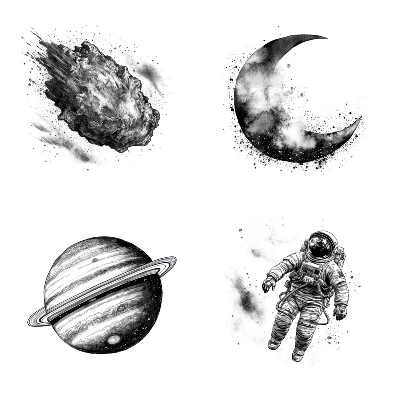 Hand Drawn Space Clip Art, Alien Clip Art, Planets Clip Art, Astronaut ...