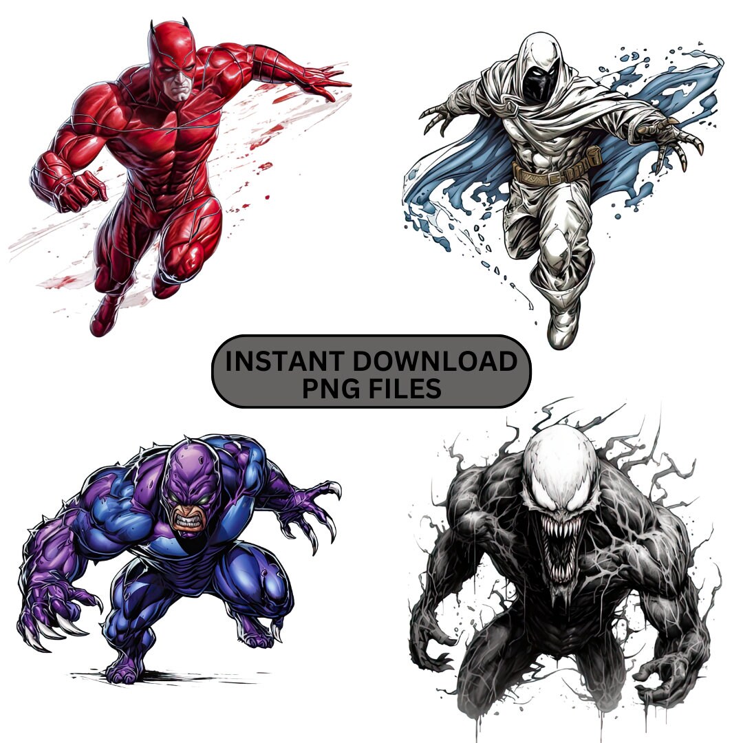 Heroes and Villains Clip Art Bundle of 4 Superheroes, Supervillains ...