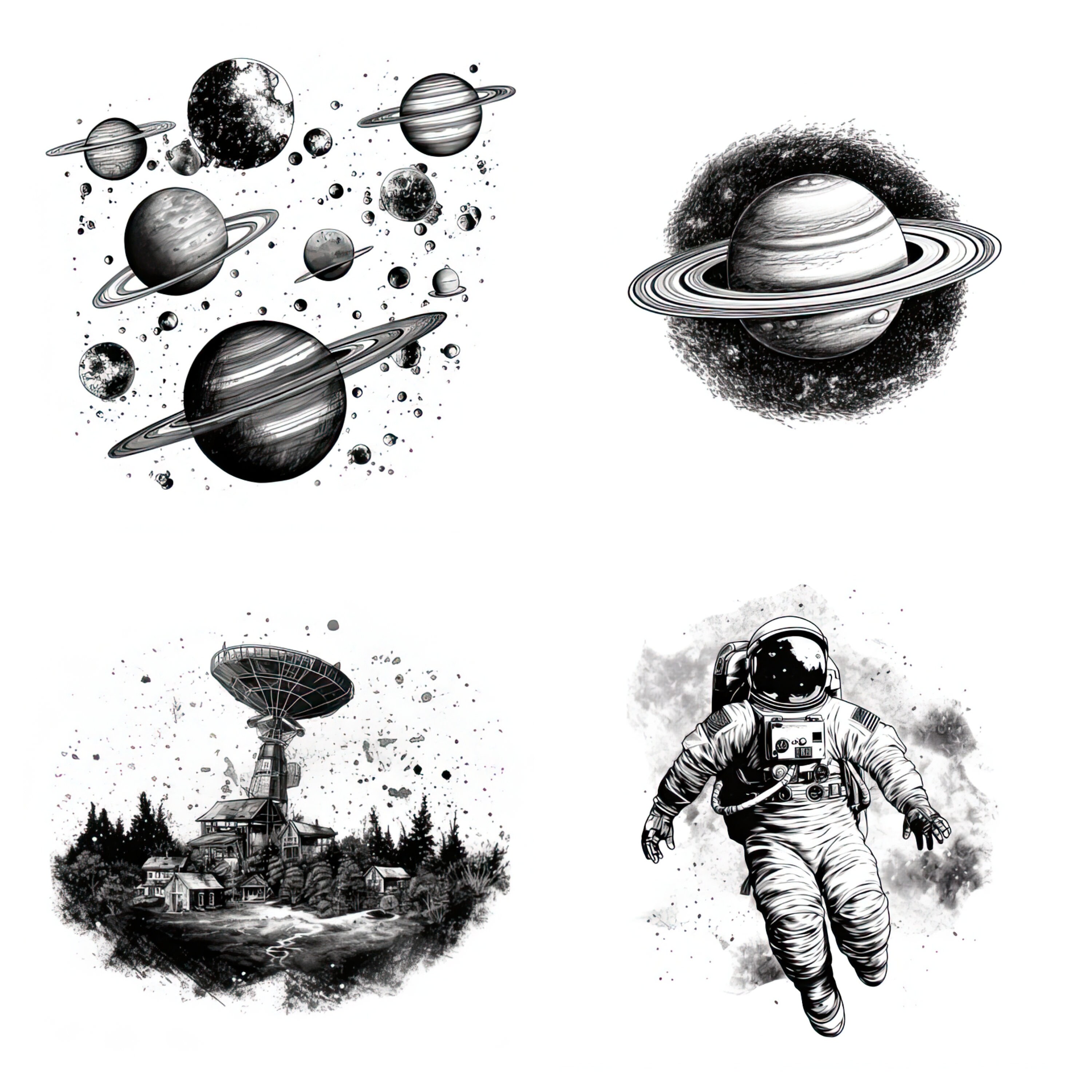 Hand Drawn Space Clip Art, Alien Clip Art, Planets Clip Art, Astronaut ...