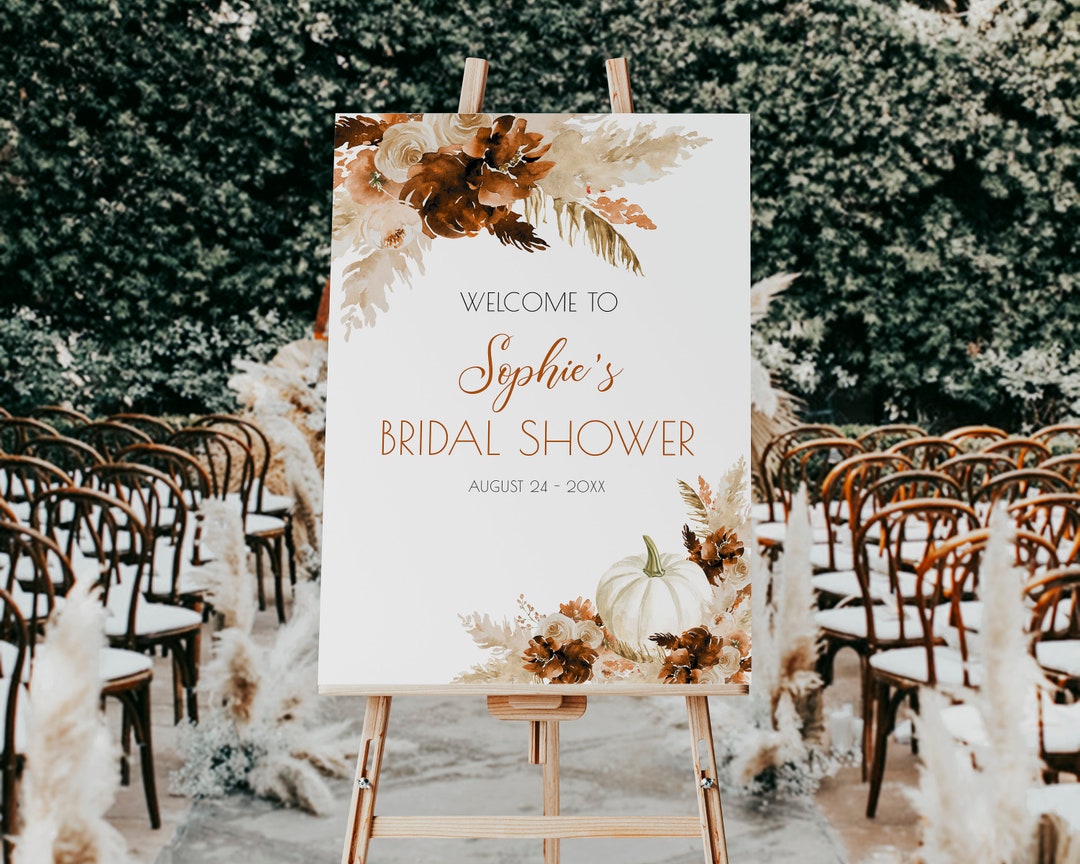 Burnt Orange Boho Bridal Shower Welcome Sign,pumpkins and Boho Pampas ...