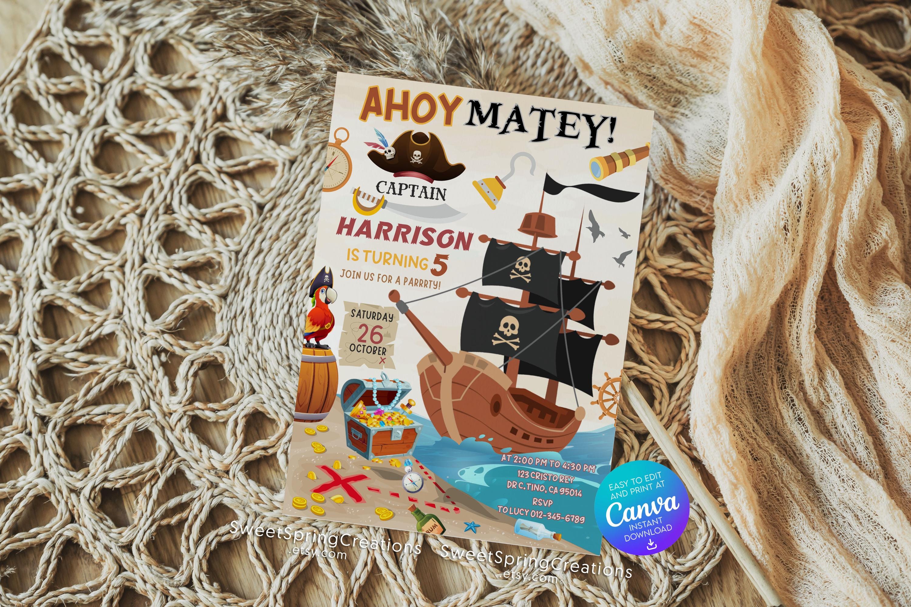 Editable Ahoy Mateys Pirate Birthday Invitation Template SSC_00198 ...
