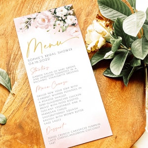 Blush Pink Floral Roses Flowers Menu Printable, Blush Pink Flowers Menu ...