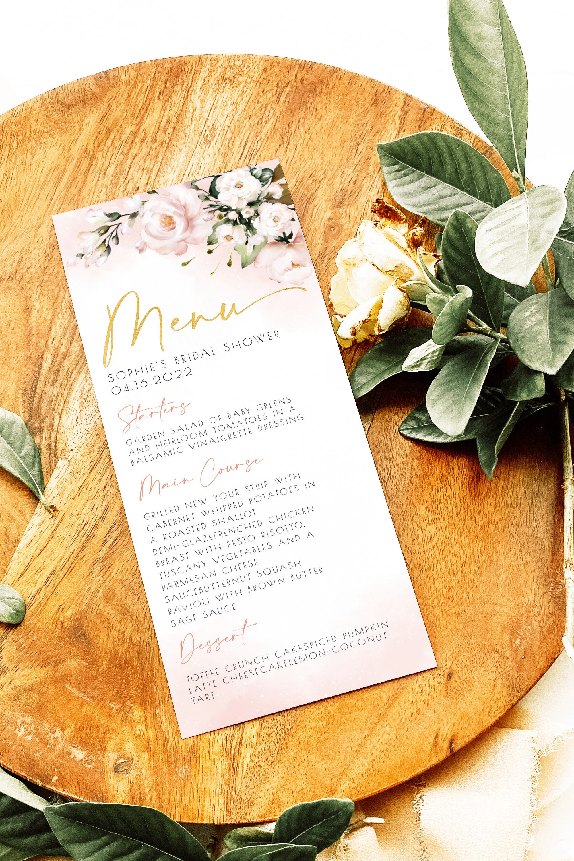 Blush Pink Floral Roses Flowers Menu Printable, Blush Pink Flowers Menu ...