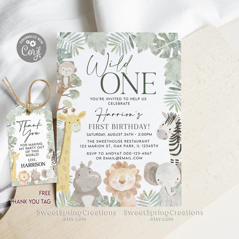 EDITABLE Safari Birthday Invitation, Jungle Animals Birthday Invitation ...