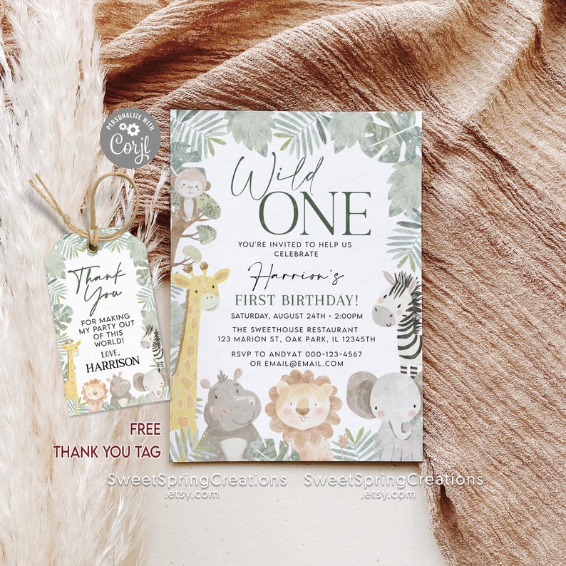 EDITABLE Safari Birthday Invitation, Jungle Animals Birthday Invitation ...