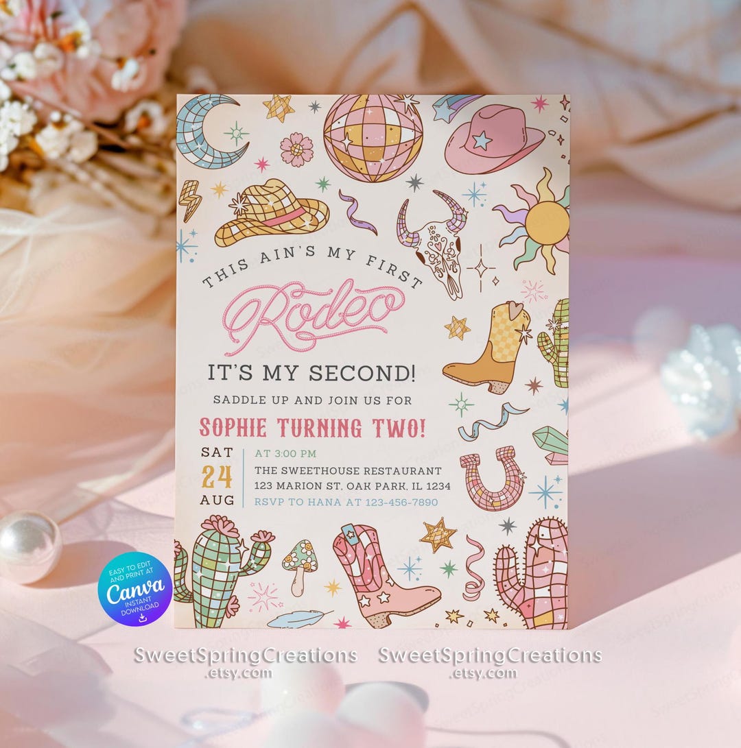 My Second Rodeo Birthday Invitation Template, Cowgirl Birthday Invite ...