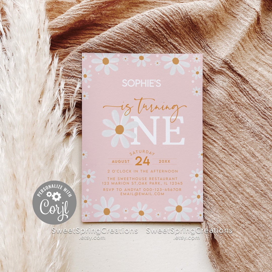 Daisy First Birthday Party Invitation Template, Daisy 1st Birthday ...