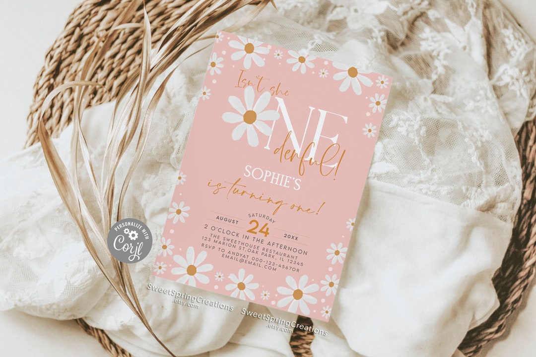 Daisy Isn't She Onederful Birthday Invitation Template, Onederful First ...