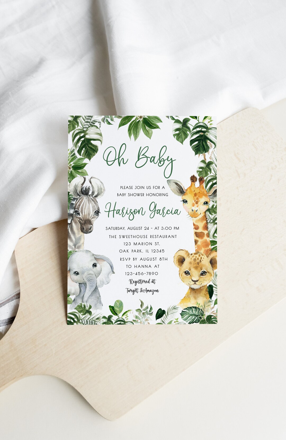 Safari Animal Baby Shower Invitation, Safari Jungle Baby Shower ...