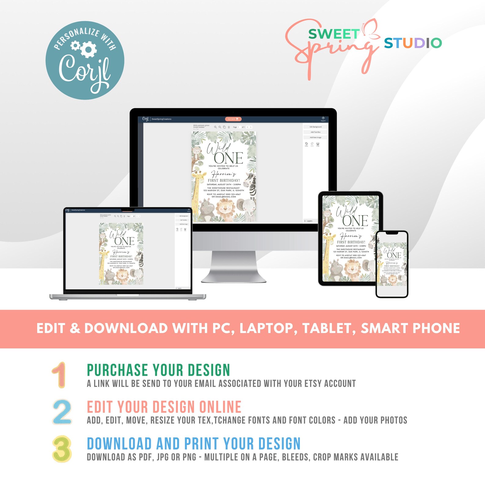 EDITABLE Safari Birthday Invitation, Jungle Animals Birthday Invitation ...