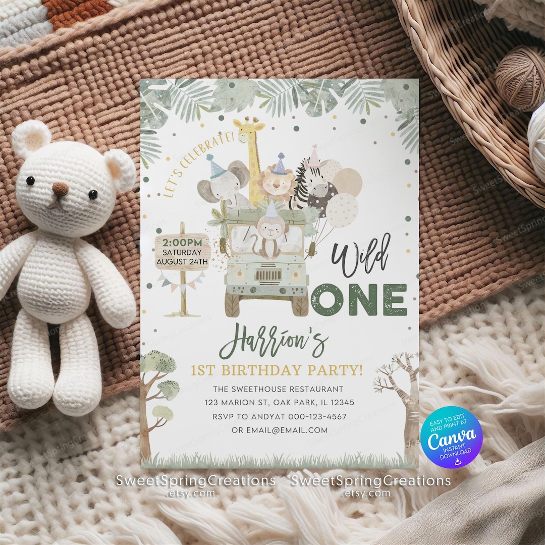 EDITABLE Safari Birthday Invitation, Wild One 1st Birthday Invite ...