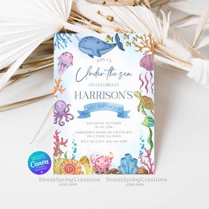 Editable Under the Sea Birthday Invitation Template, Ocean Animals ...
