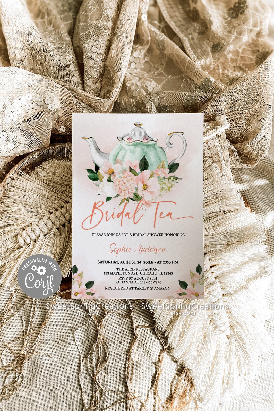 Bridal Shower Tea Party Invitation Template Printable, Bridal Tea ...