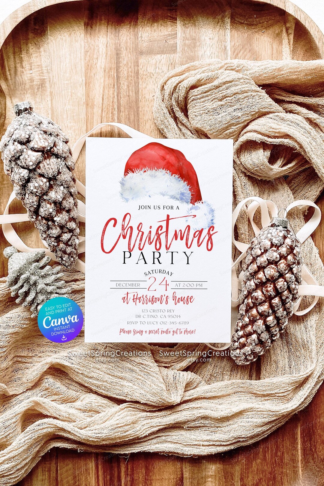 Editable Santa Hat Christmas Party Invitation (digital Download) - Etsy