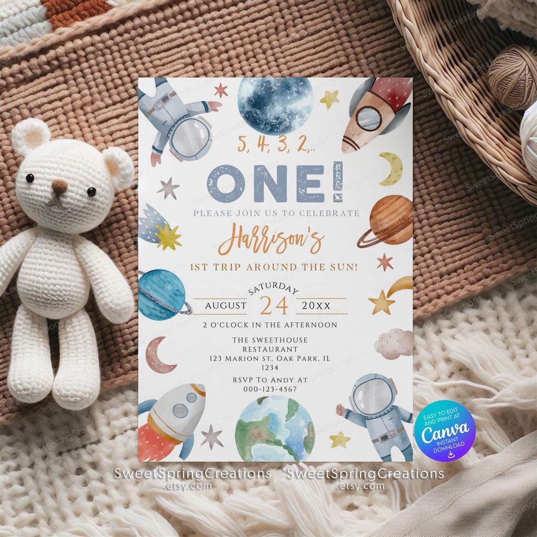 Outer Space Birthday Party Invitation Template, Planets Rocket Ship ...