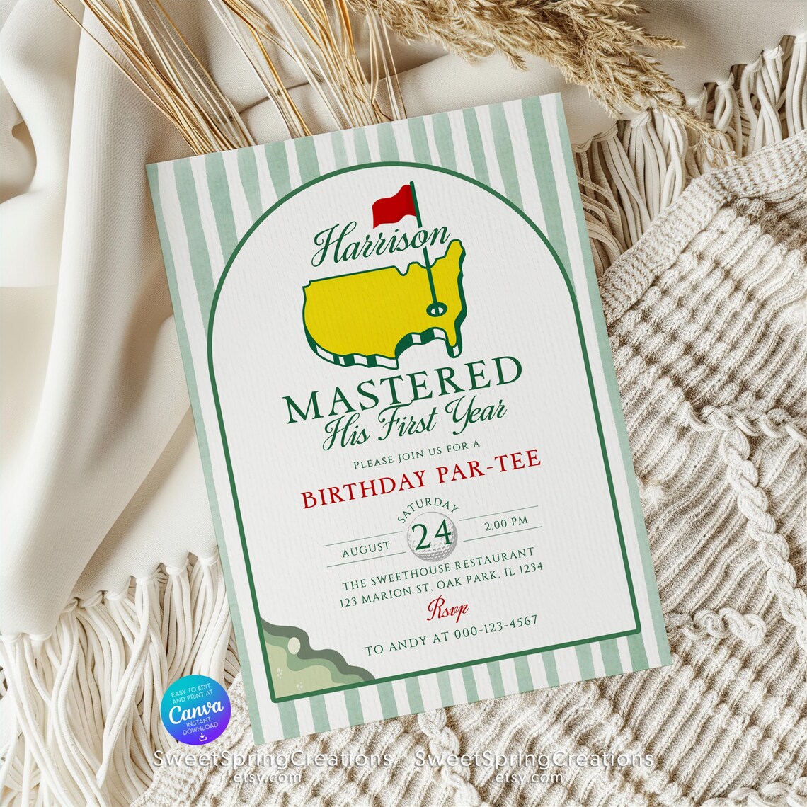 Spring Augusta Mastered His First Year Golf Birthday Par-tee Invitation ...