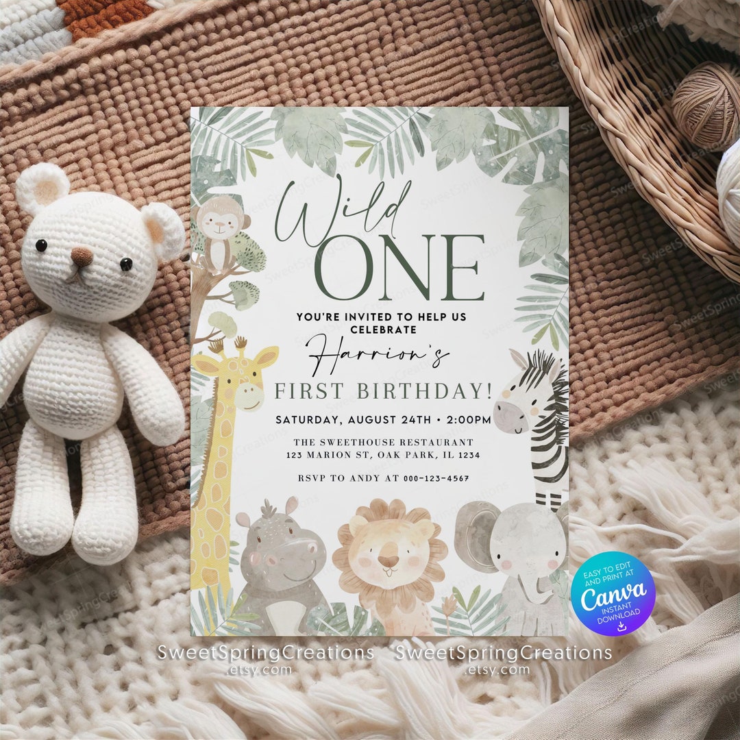 EDITABLE Safari Birthday Invitation, Jungle Animals Birthday Invitation ...