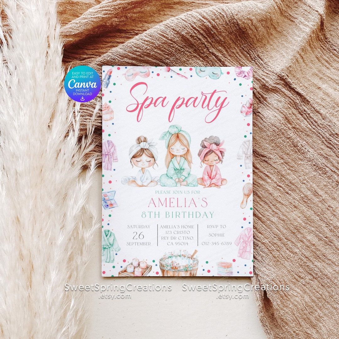 Spa Party Birthday Invitation: Pamper, Manicure, Pedicure (canva ...