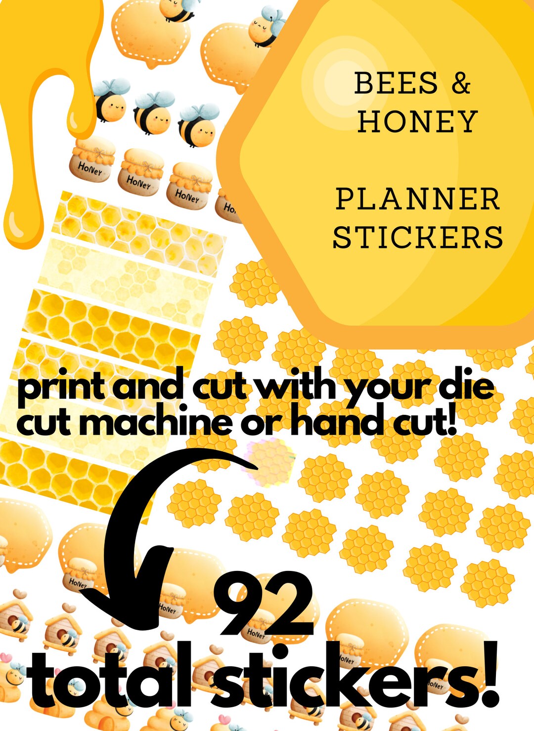 Bees and Honey Digital Download | Printable Planner Stickers | Digital ...