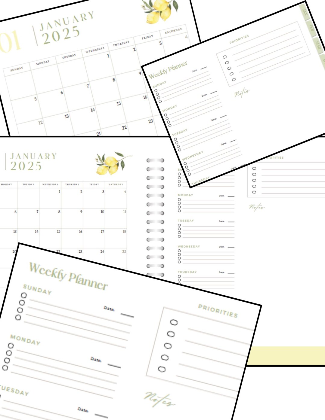 2025 Digital Planner Bright Lemon Citrus Themed Monthly Planner Digital ...