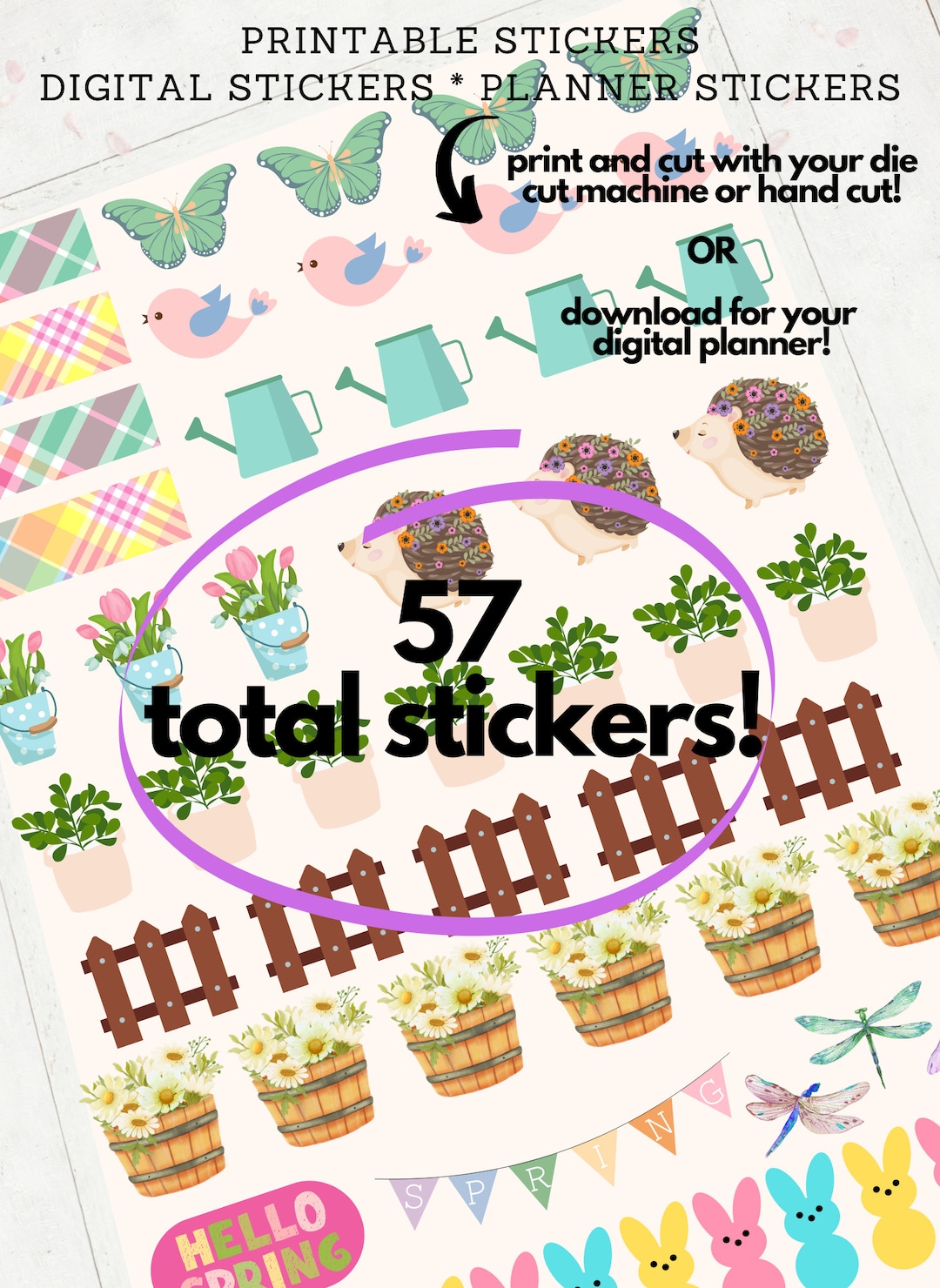 Hello Spring Digital Download | Printable Planner Stickers | Digital ...