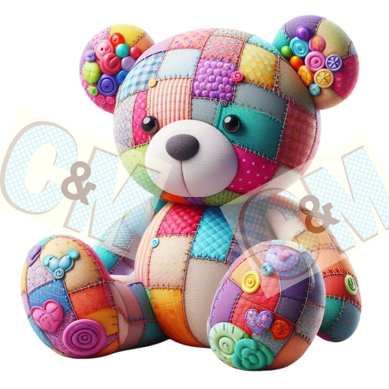 Colorful Patchwork Teddy Bear PNG Files - Set of 3 - Digital Download ...