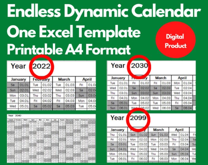 Any Year Event Calendar - Excel Template | Automated Color Markers for ...