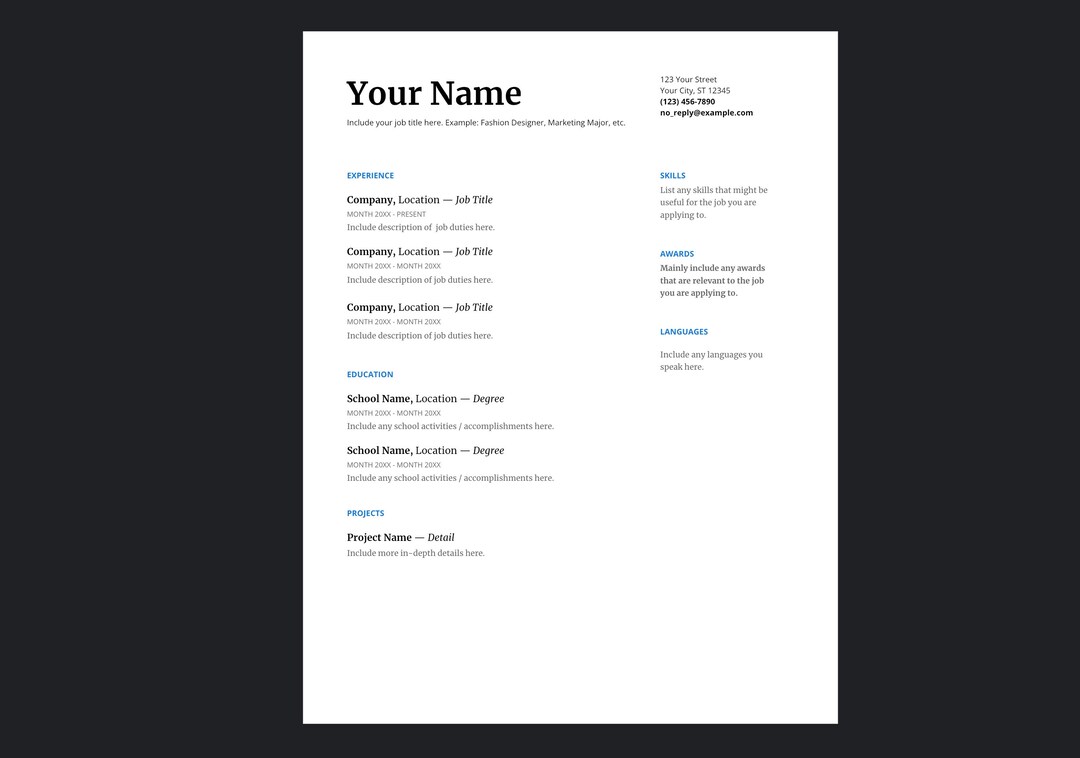 Simple Resume Template - Etsy