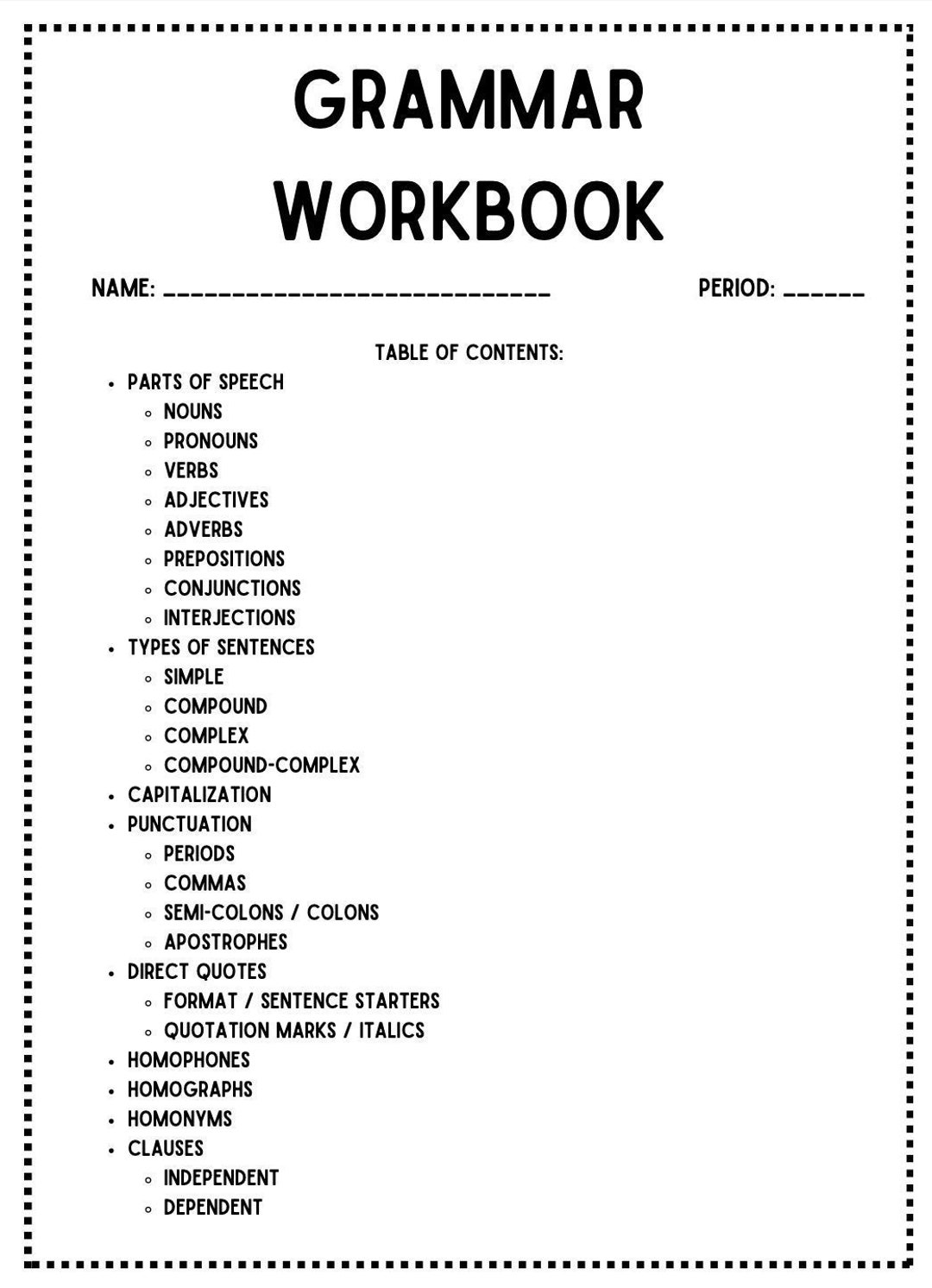 Grammar Workbook - Etsy